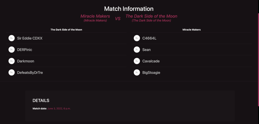 VAL Tournament System – Marceli Lewtak – Personal Site